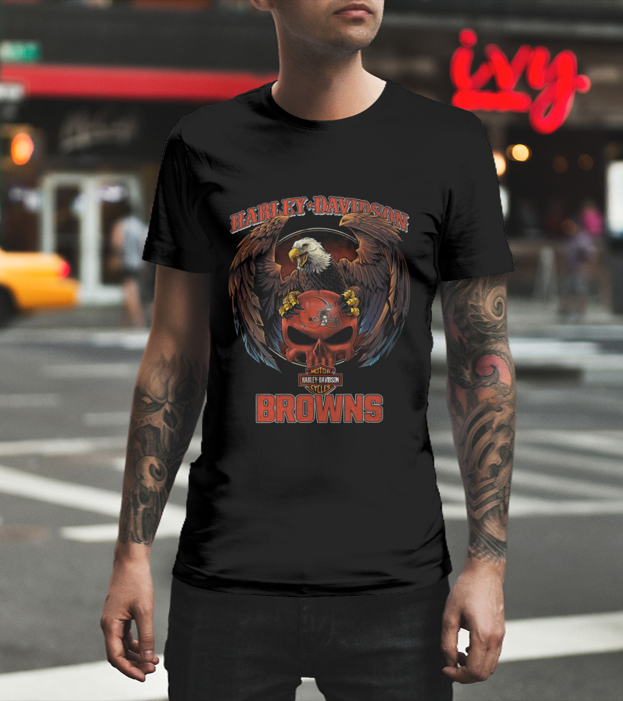 Harley Davidson Cleveland Browns Skull Eagle Nfl Helmet T-Shirt