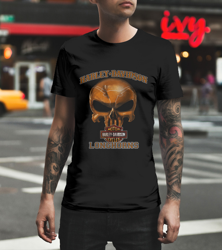 Harley Davidson Skull Longhorns Texas Motorcycle Cycles T-Shirt