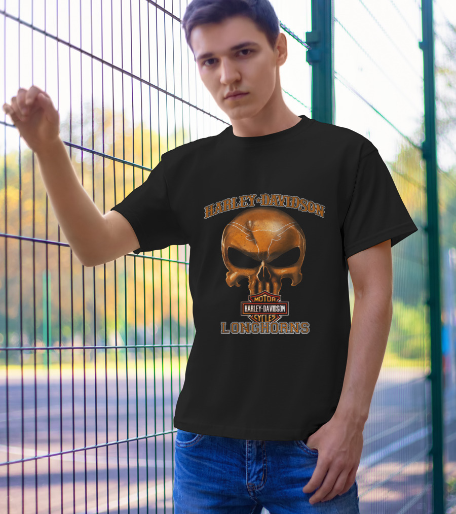 Harley Davidson Skull Longhorns Texas Motorcycle Cycles T-Shirt
