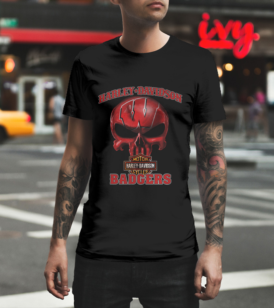 Harley Davidson Skull Wisconsin Badgers T-Shirt