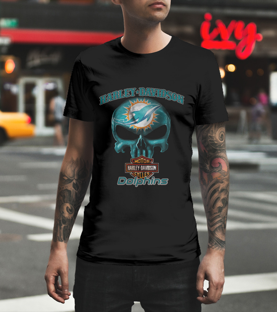 Harley Davidson Skull Miami Dolphins Nfl T-Shirt