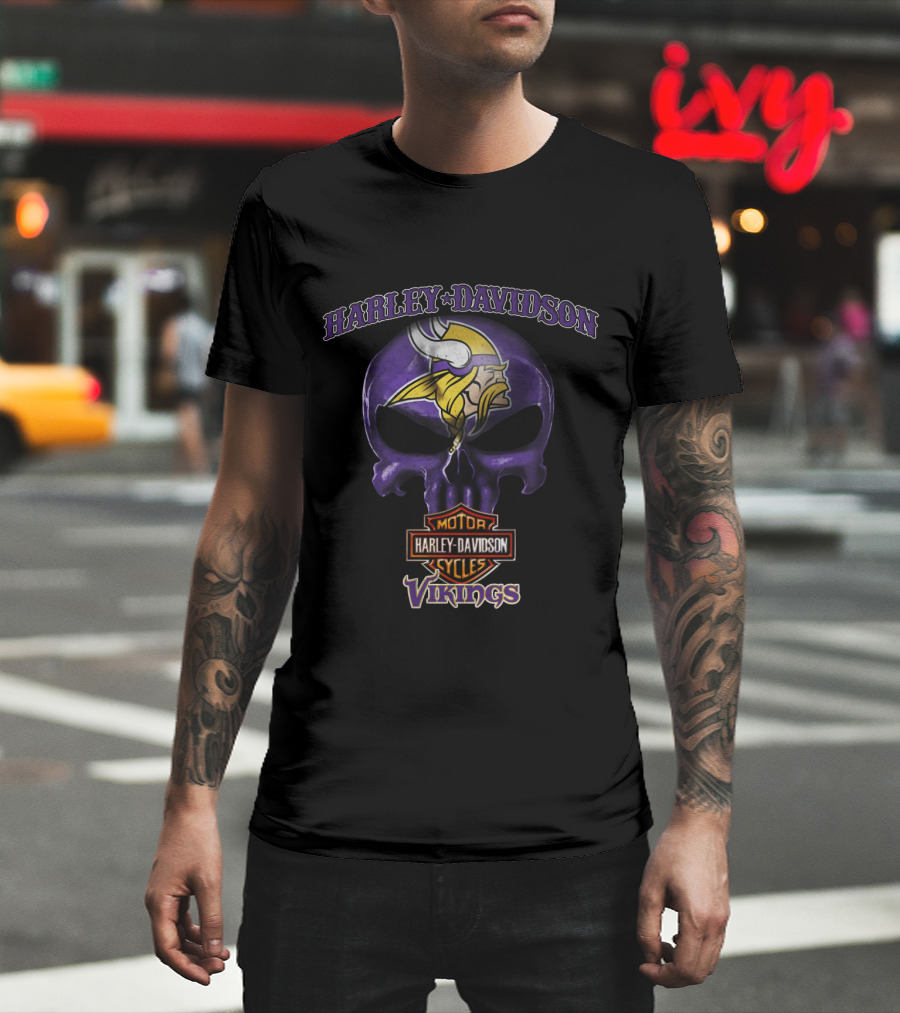 Harley Davidson Skull Minnesota Vikings T-Shirt
