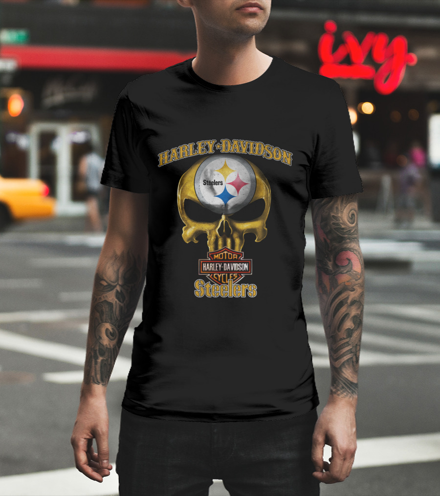 Harley Davidson Skull Steelers Nfl Pittsburgh T-Shirt