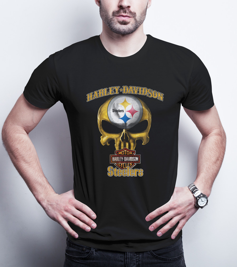 Harley Davidson Skull Steelers Nfl Pittsburgh T-Shirt
