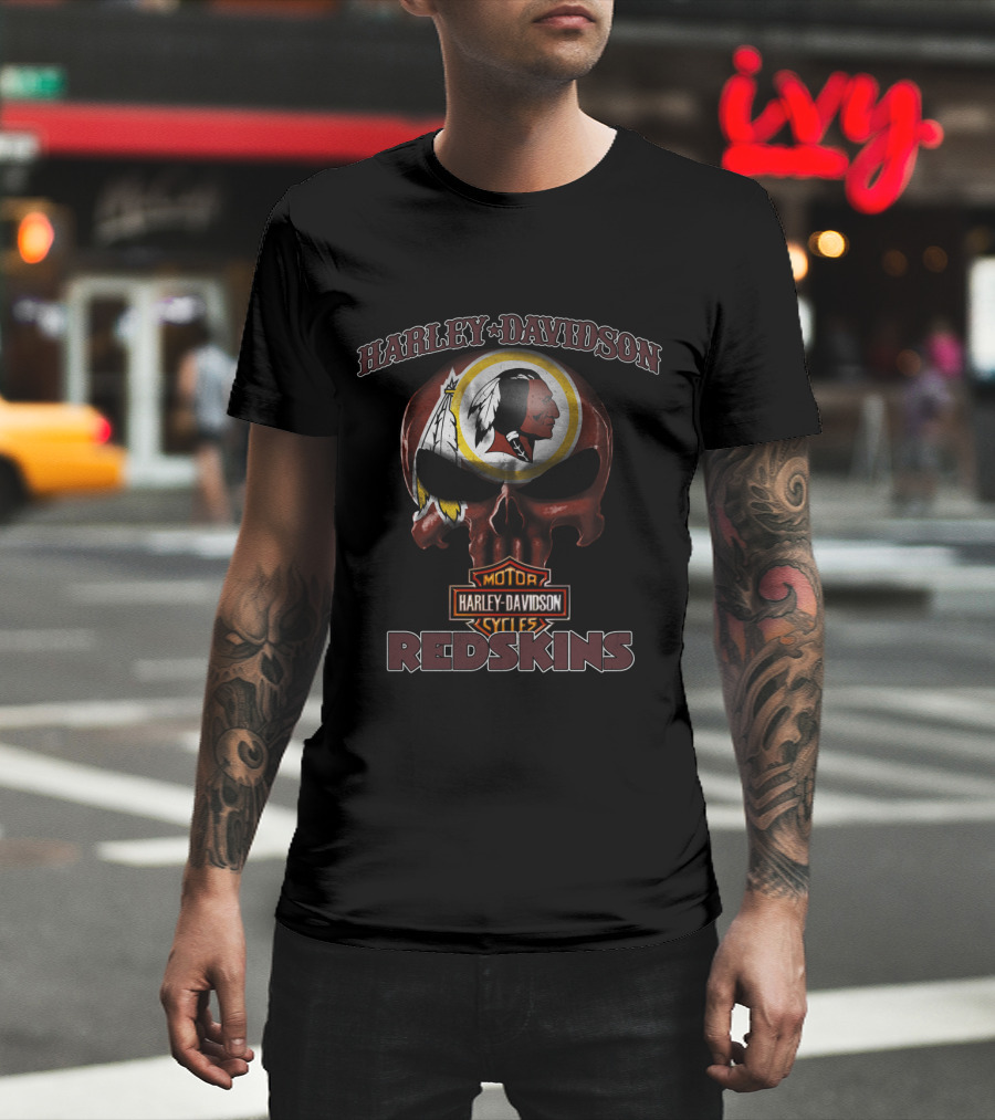 Harley Davidson Skull Motor Cycles Washington Redskins T-Shirt