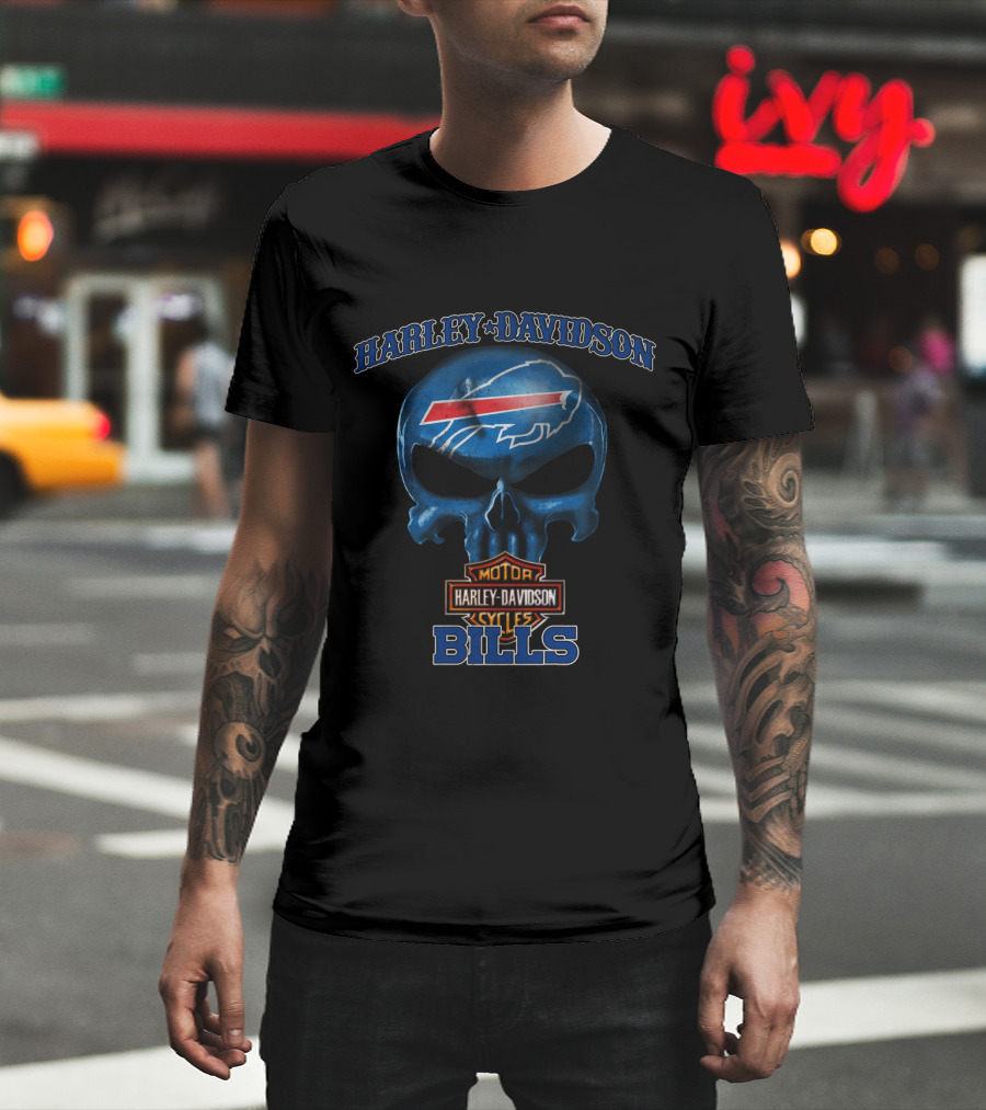 Harley Davidson Motorcycles Skull Buffalo Bills Nfl T-Shirt