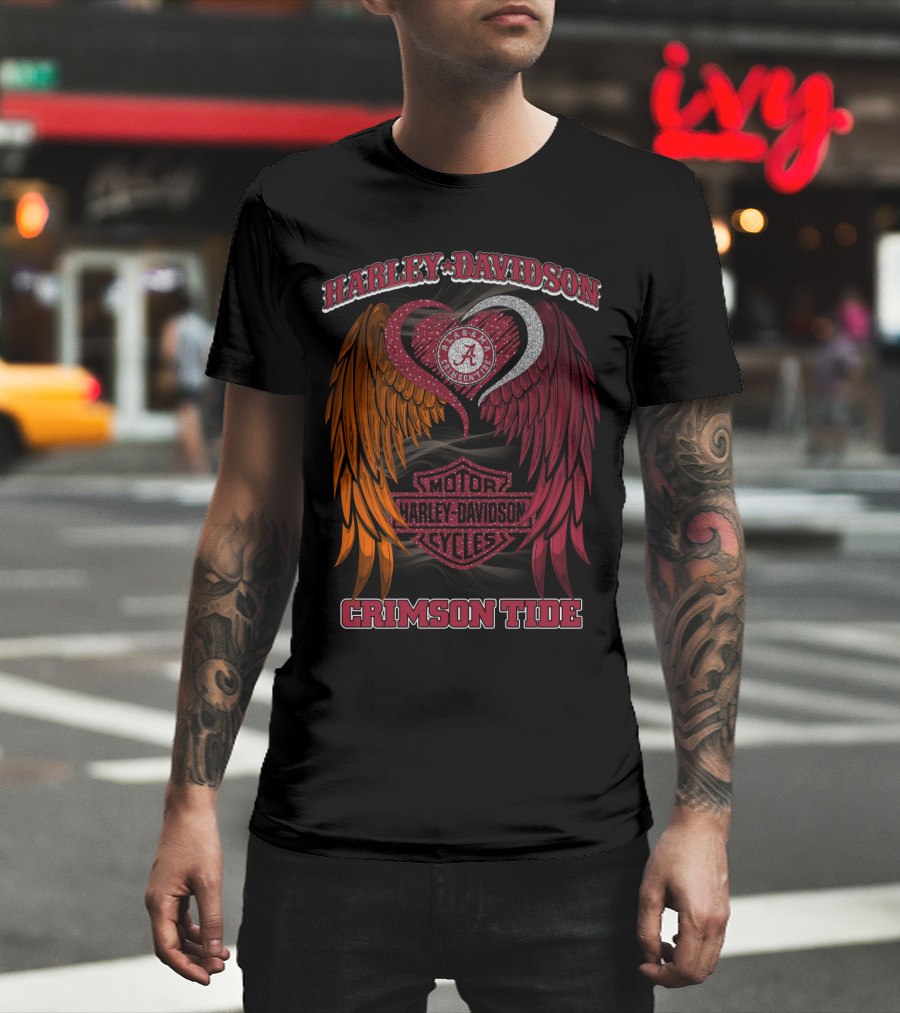 Harley Davidson Alabama Crimson Tide Winged Heart Motor Cycles T-Shirt
