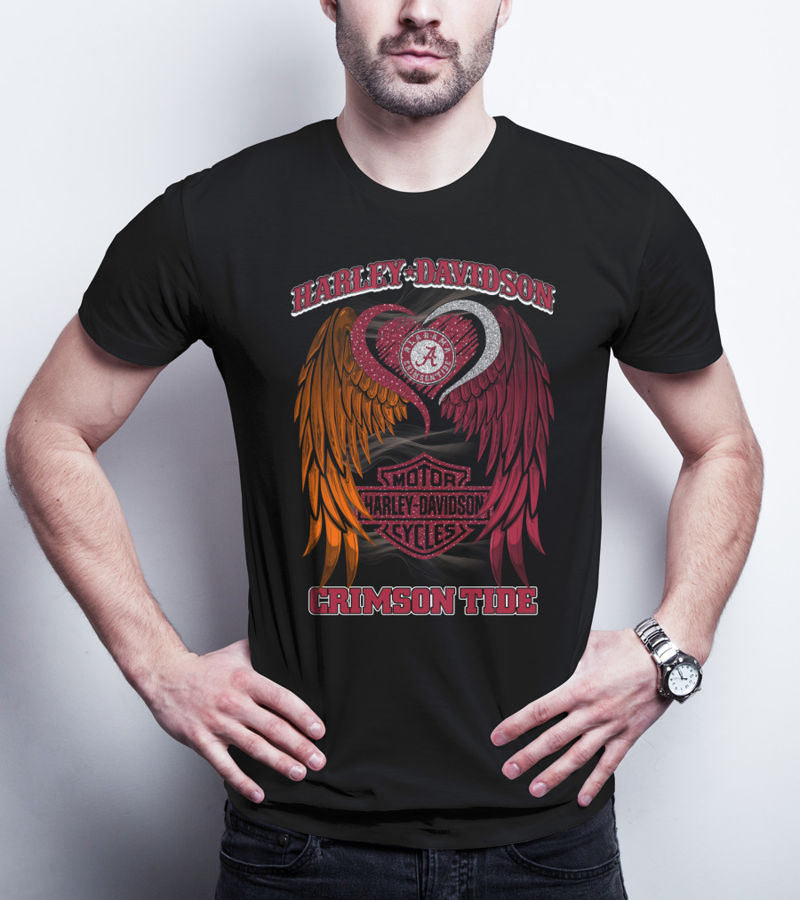Harley Davidson Alabama Crimson Tide Winged Heart Motor Cycles T-Shirt