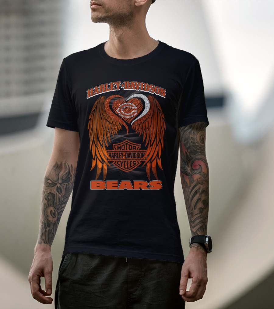 Harley Davidson Chicago Bears Motor Cycles Wings T-Shirt