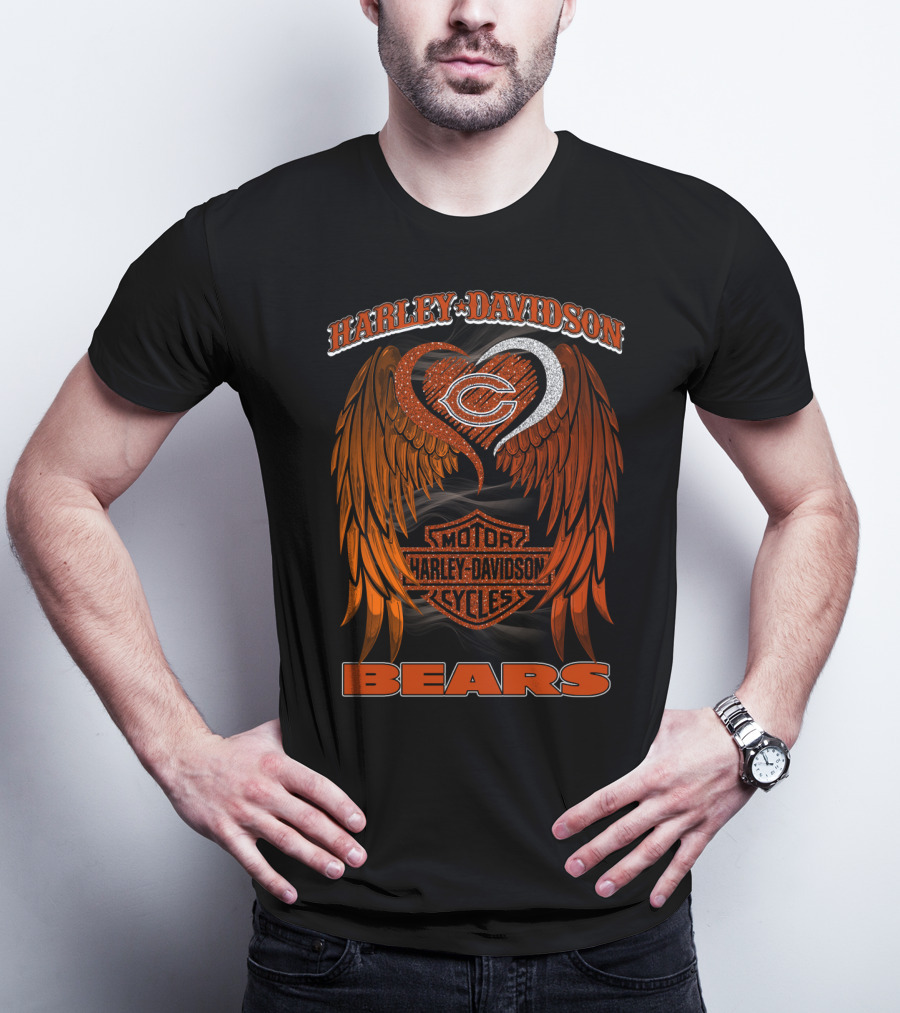 Harley Davidson Chicago Bears Motor Cycles Wings T-Shirt