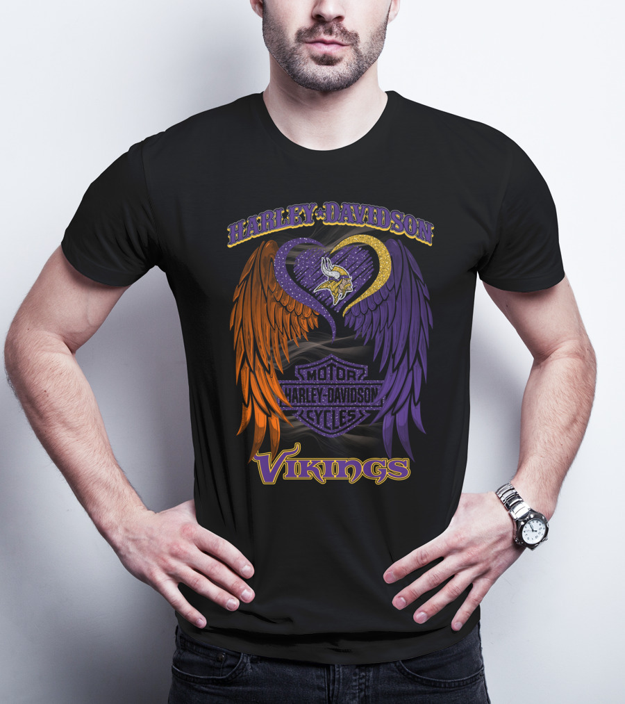 Harley Davidson Motor Cycles Minnesota Vikings Winged Heart T-Shirt