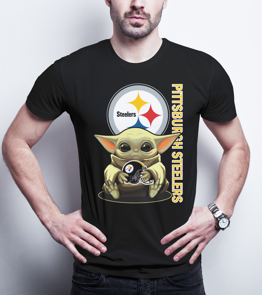 Pittsburgh Steelers Baby Yoda With Helmet T-Shirt