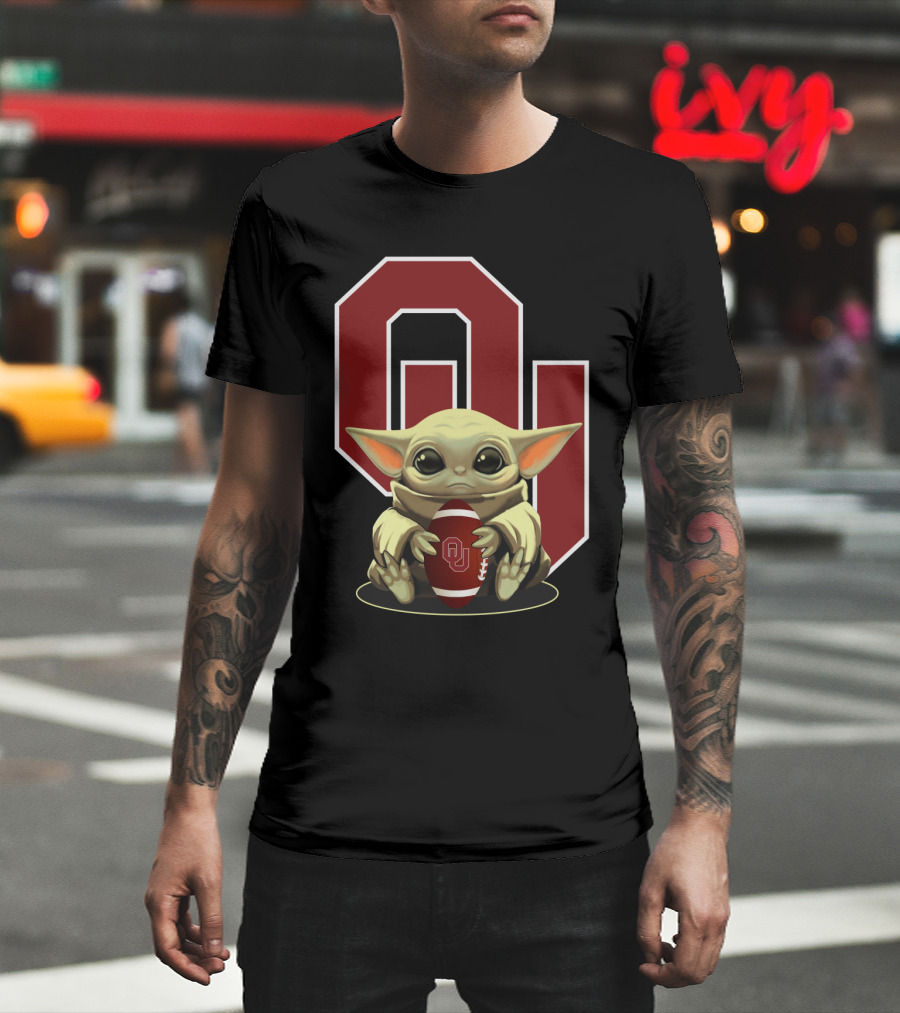 Baby Yoda OU Logo Football T-Shirt