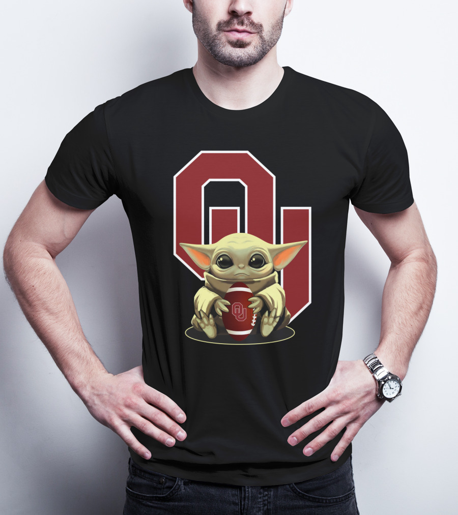 Baby Yoda OU Logo Football T-Shirt
