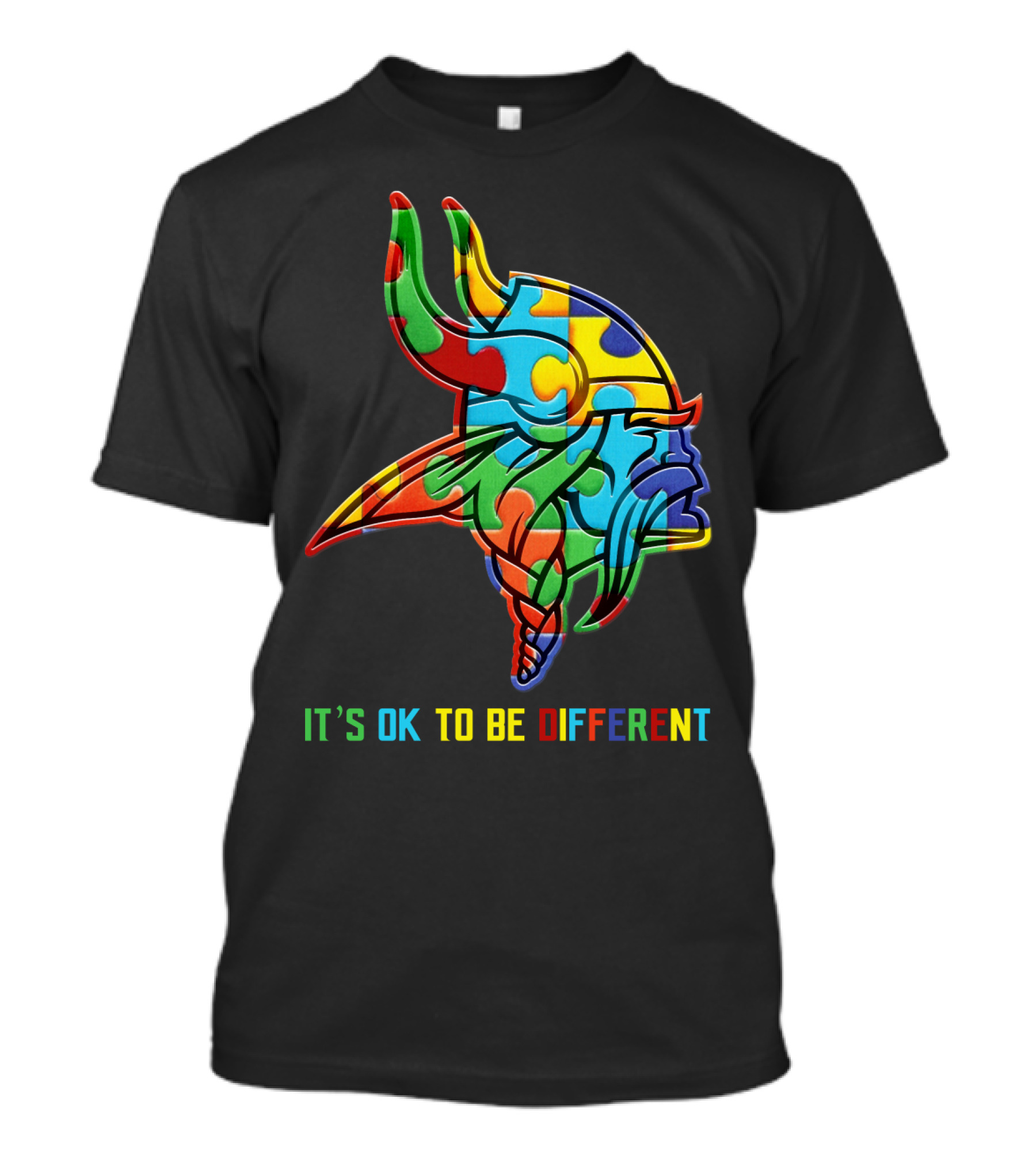 Vikings It's OK To Be Different Colorful Puzzle Viking Helmet T-Shirt