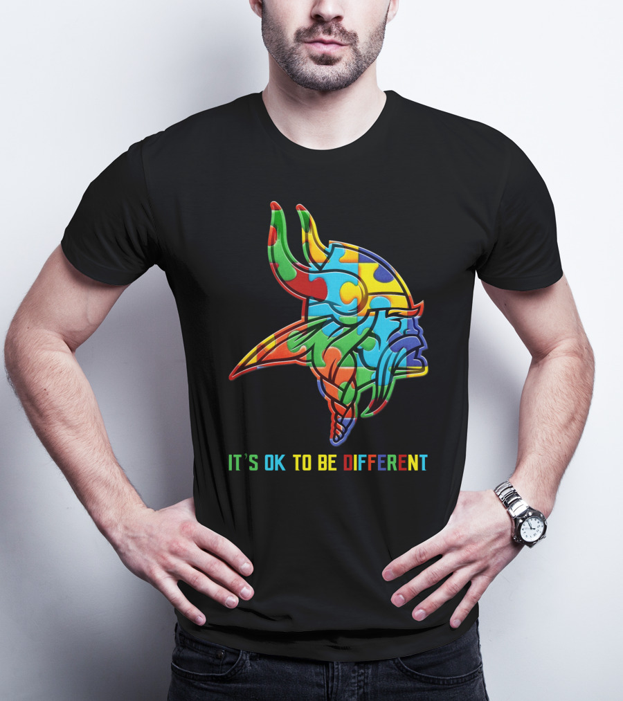 Vikings It's OK To Be Different Colorful Puzzle Viking Helmet T-Shirt