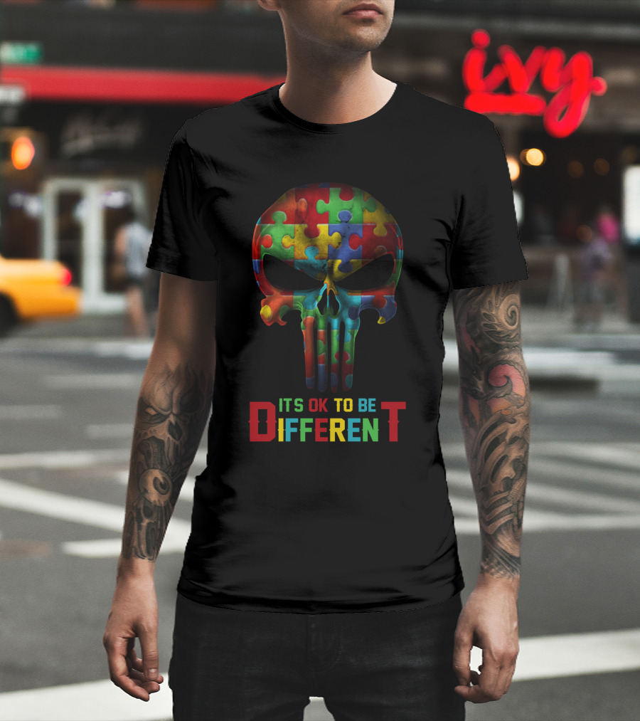 Its OK To Be Different Puzzle Skull T-Shirt