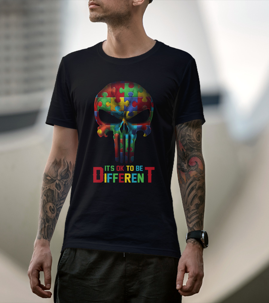 Its OK To Be Different Puzzle Skull T-Shirt