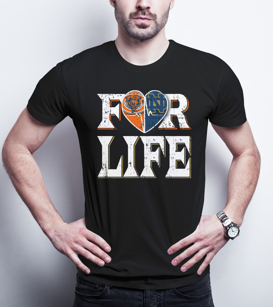 For Life Bears Notre Dame Fighting Irish Heart T-Shirt