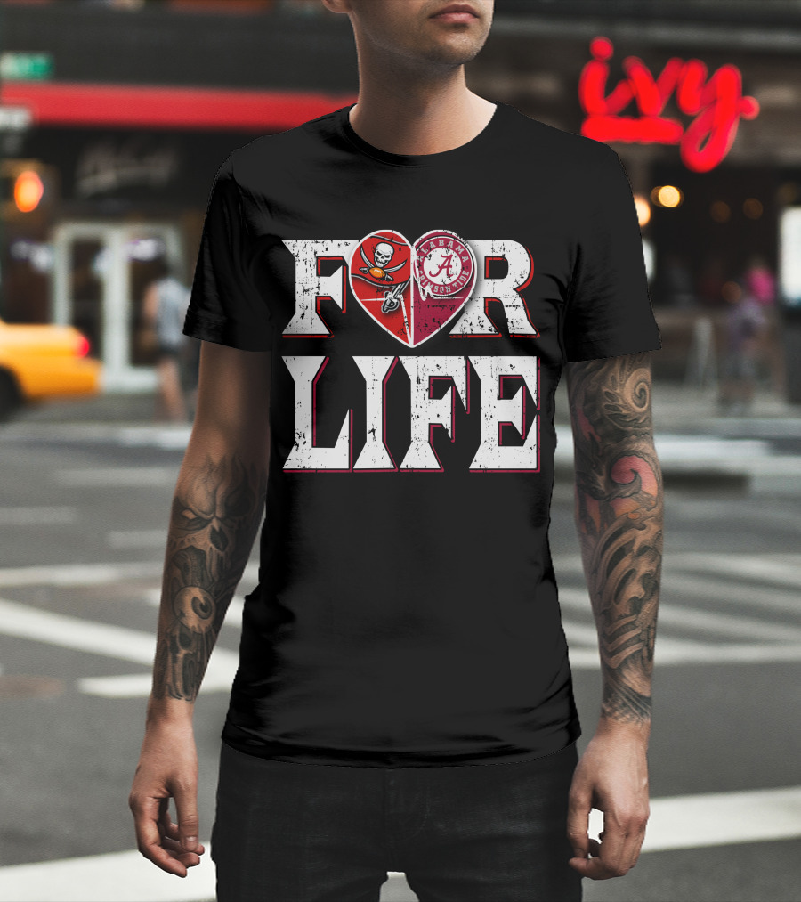 For Life Buccaneers Alabama Crimson Tide Heart T-Shirt