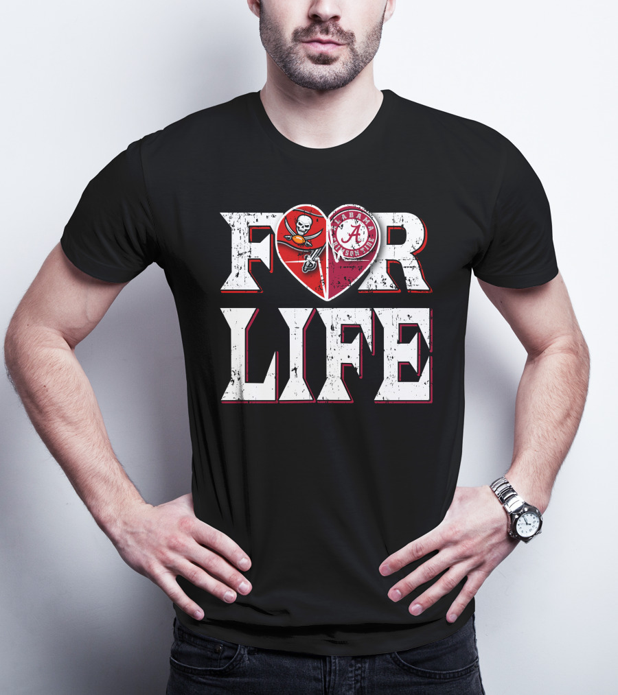 For Life Buccaneers Alabama Crimson Tide Heart T-Shirt