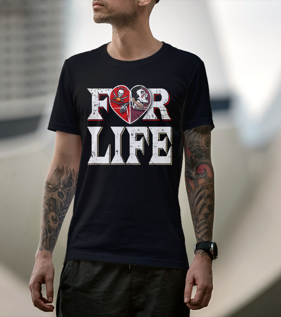 For Life Buccaneers Seminoles Logos Heart T-Shirt