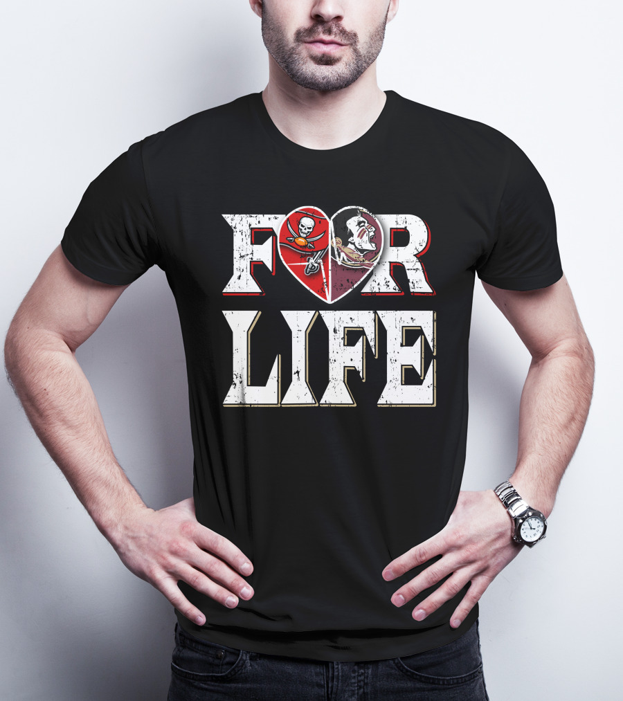 For Life Buccaneers Seminoles Logos Heart T-Shirt