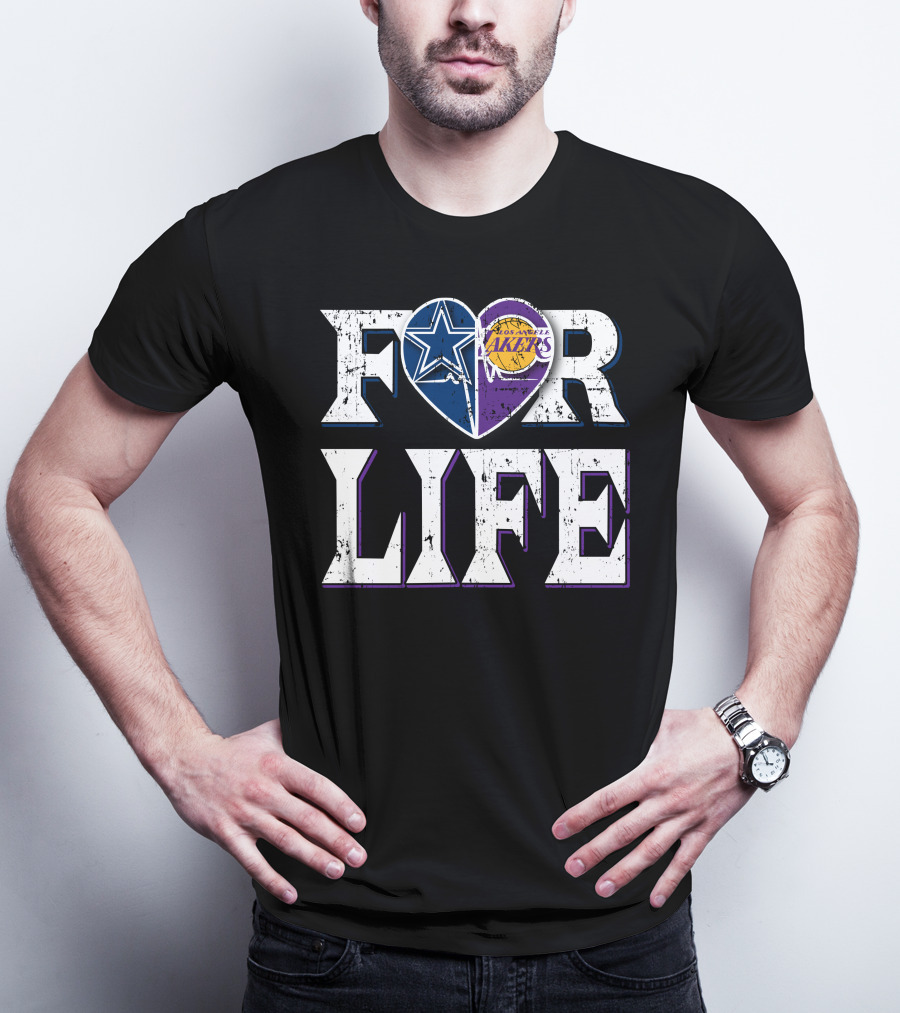 For Life Dallas Cowboys Los Angeles Lakers Heart T-Shirt