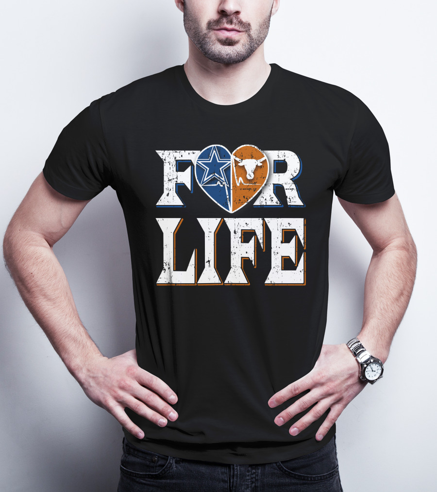 For Life Cowboys Longhorns Heart Star T-Shirt