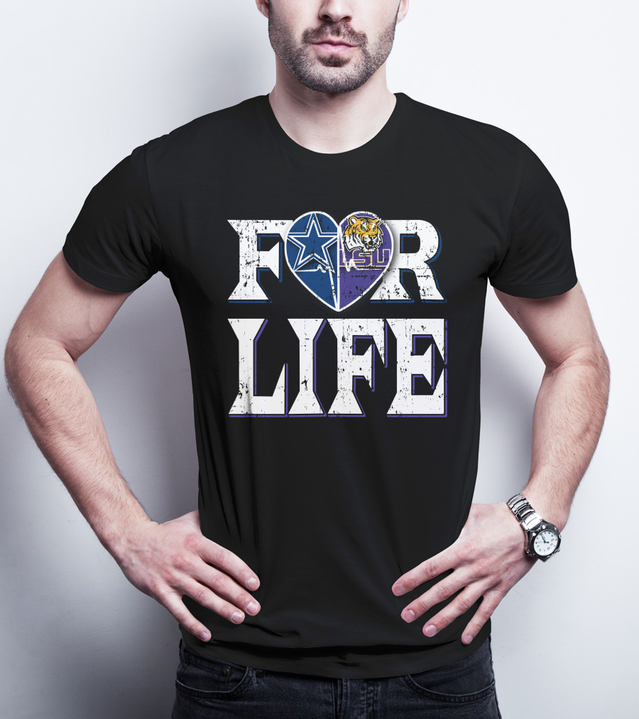 For Life Cowboys Lsu Tiger Star Heart T-Shirt