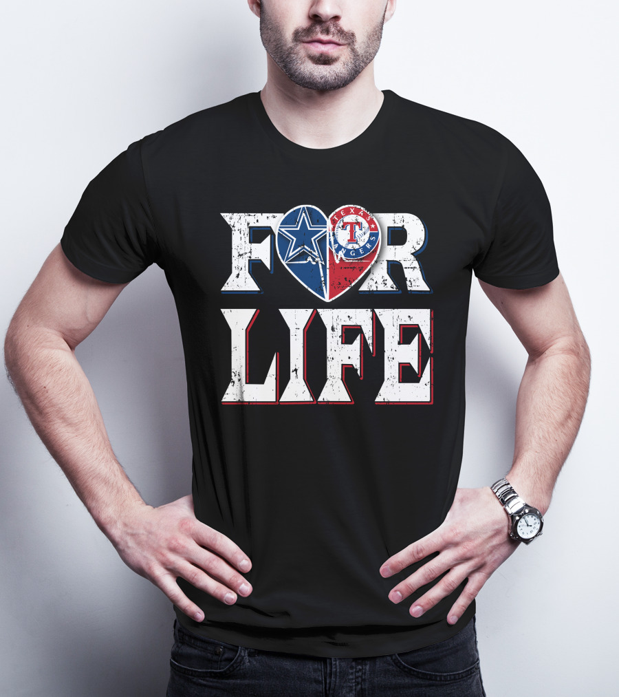 Dallas Cowboys Texas Rangers Heart For Life T-Shirt