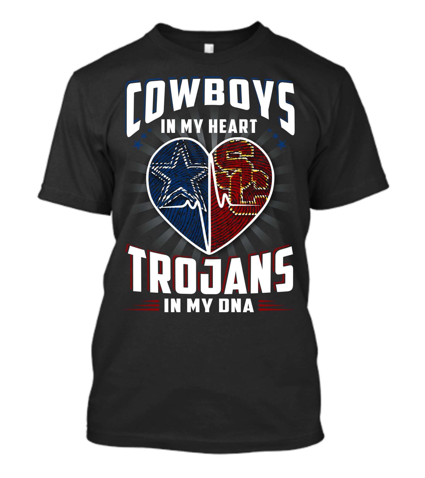 COWBOYS IN MY HEART TROJANS IN MY DNA T-Shirt