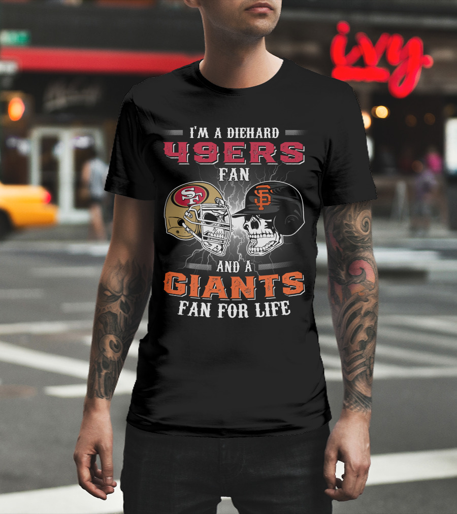 49ers Fan And A Giants Fan San Francisco Football And Baseball Helmets T-Shirt