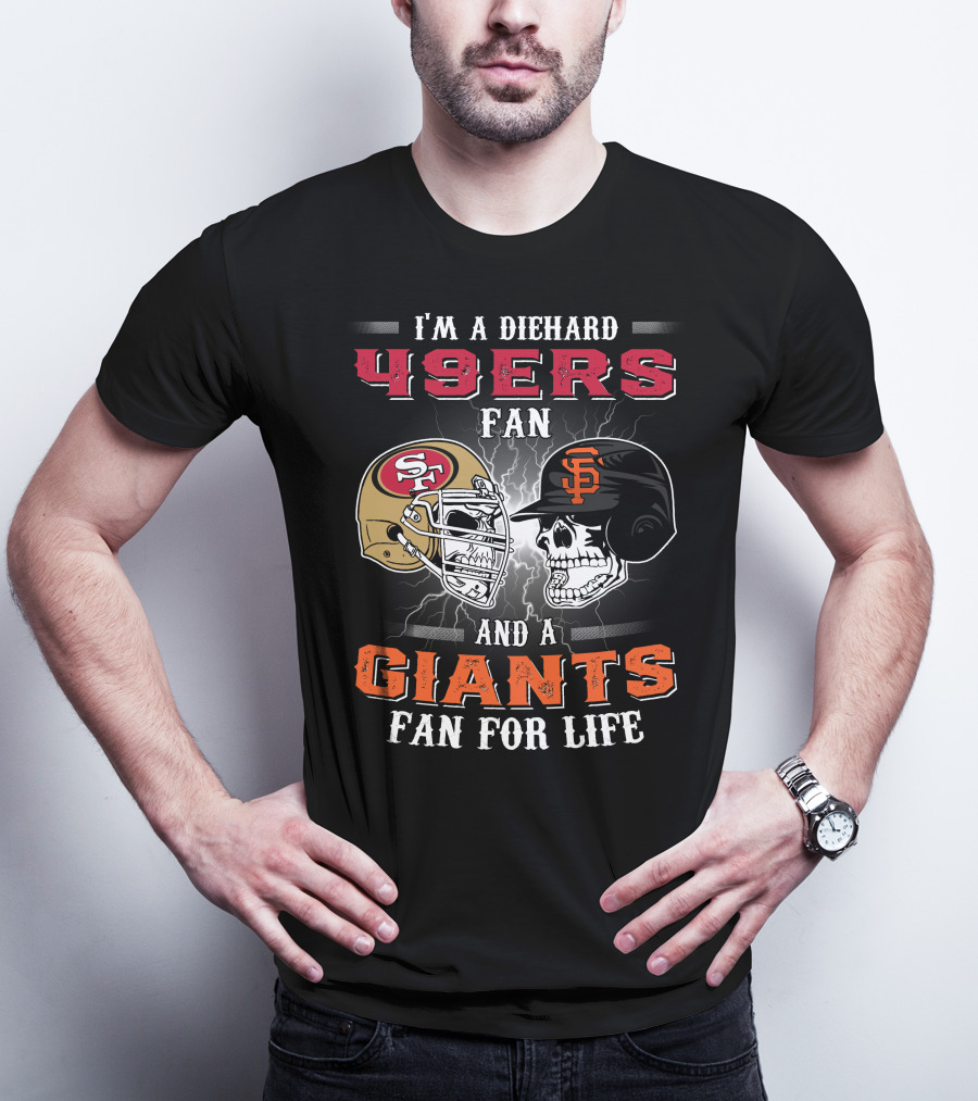 49ers Fan And A Giants Fan San Francisco Football And Baseball Helmets T-Shirt