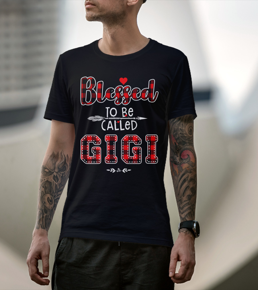 Blessed To Be Called Gigi Plaid Heart Arrow T-Shirt