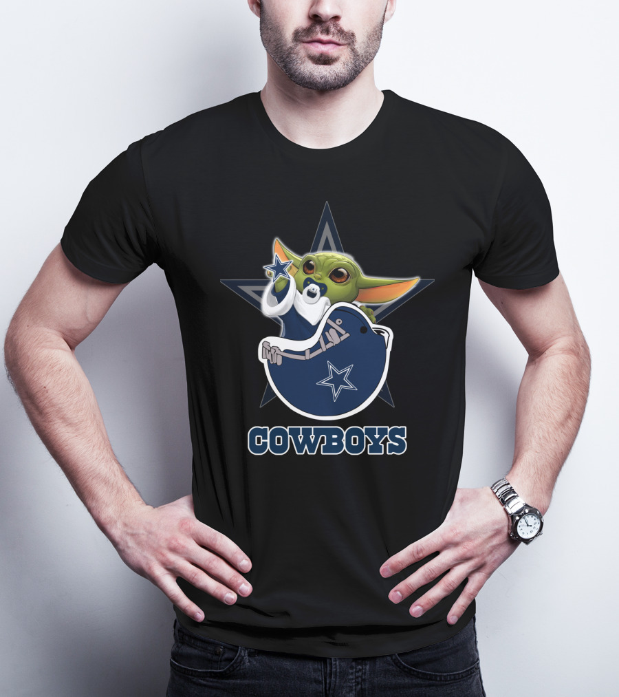 Cowboys Star Wars Baby Yoda Holding Helmet Nfl Dallas Football Fan Art Dh 009 Dc T-Shirt