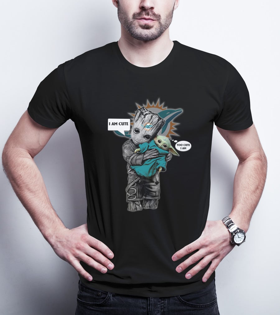 MD 010 NFL Miami Dolphins Groot Baby Yoda Cute I Am T-Shirt