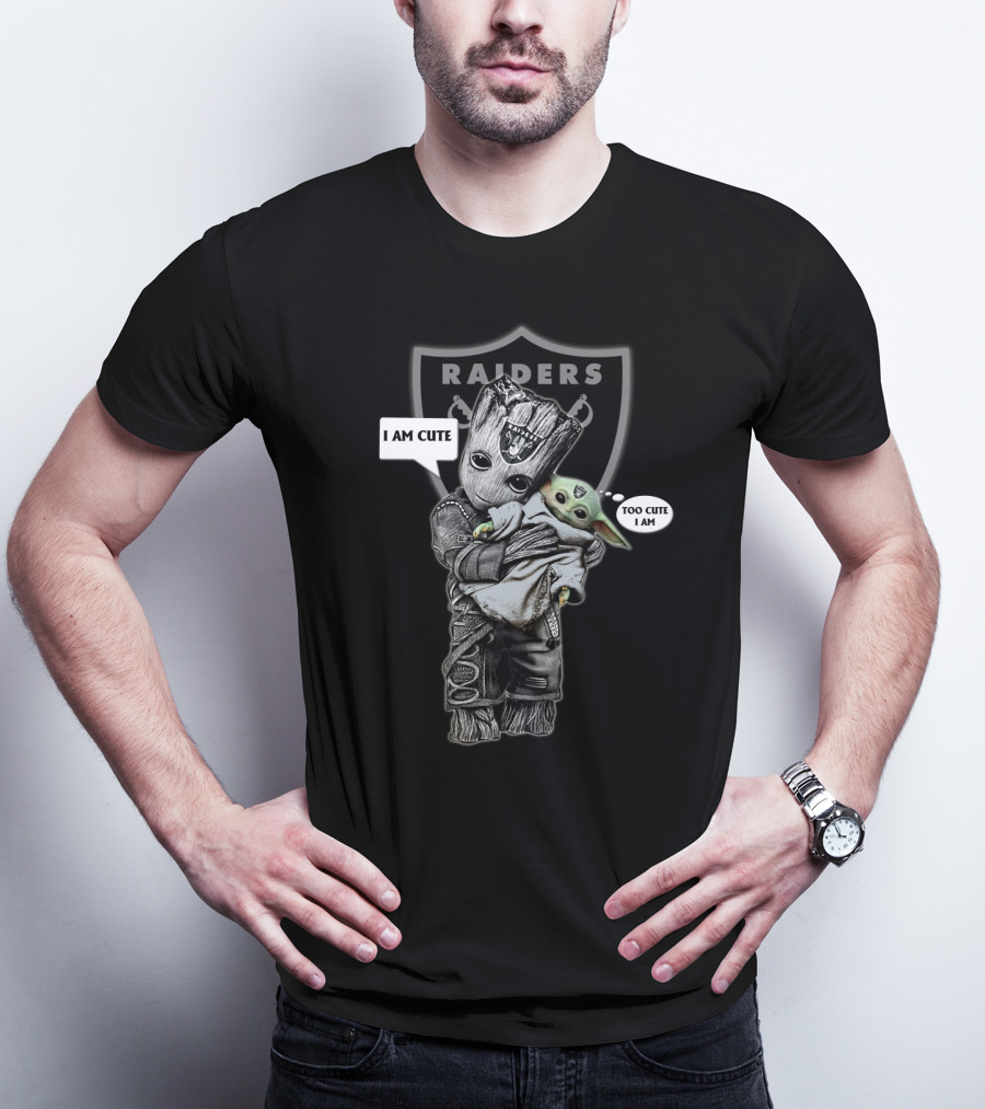 RAIDERS I AM CUTE TOO CUTE Yoda Groot NFL T-Shirt