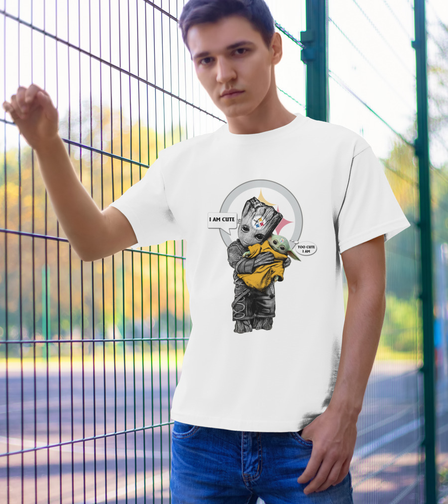 I AM CUTE TOO CUTE I AM Steelers NFL Yoda Groot T-Shirt