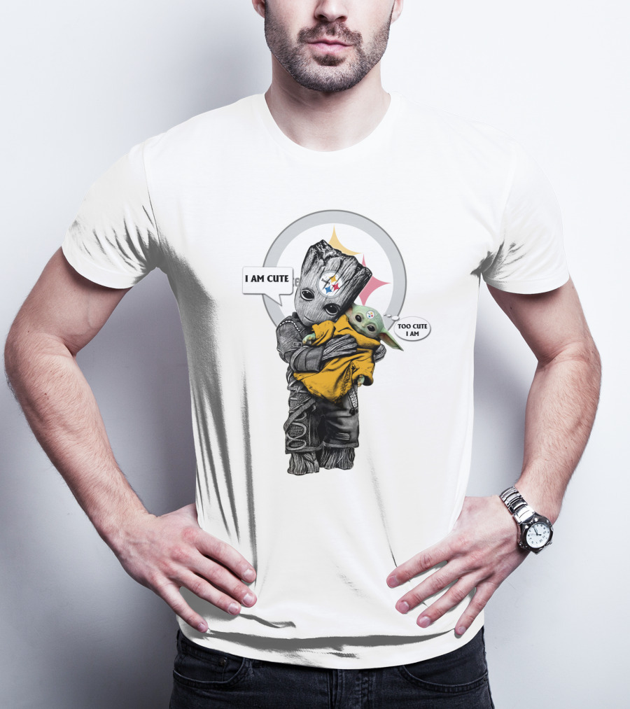 I AM CUTE TOO CUTE I AM Steelers NFL Yoda Groot T-Shirt