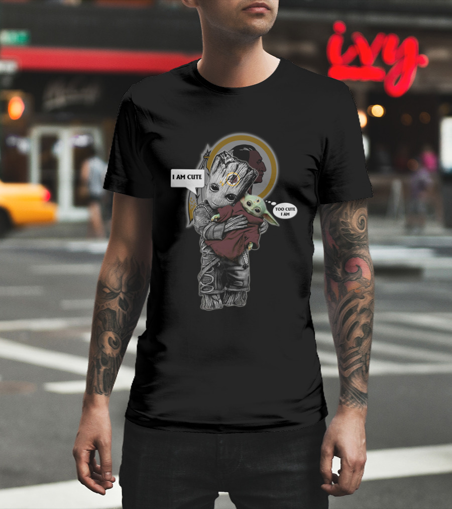 WR 010 NFL YodaST I Am Cute Too Cute I Am Baby Characters Hugging T-Shirt