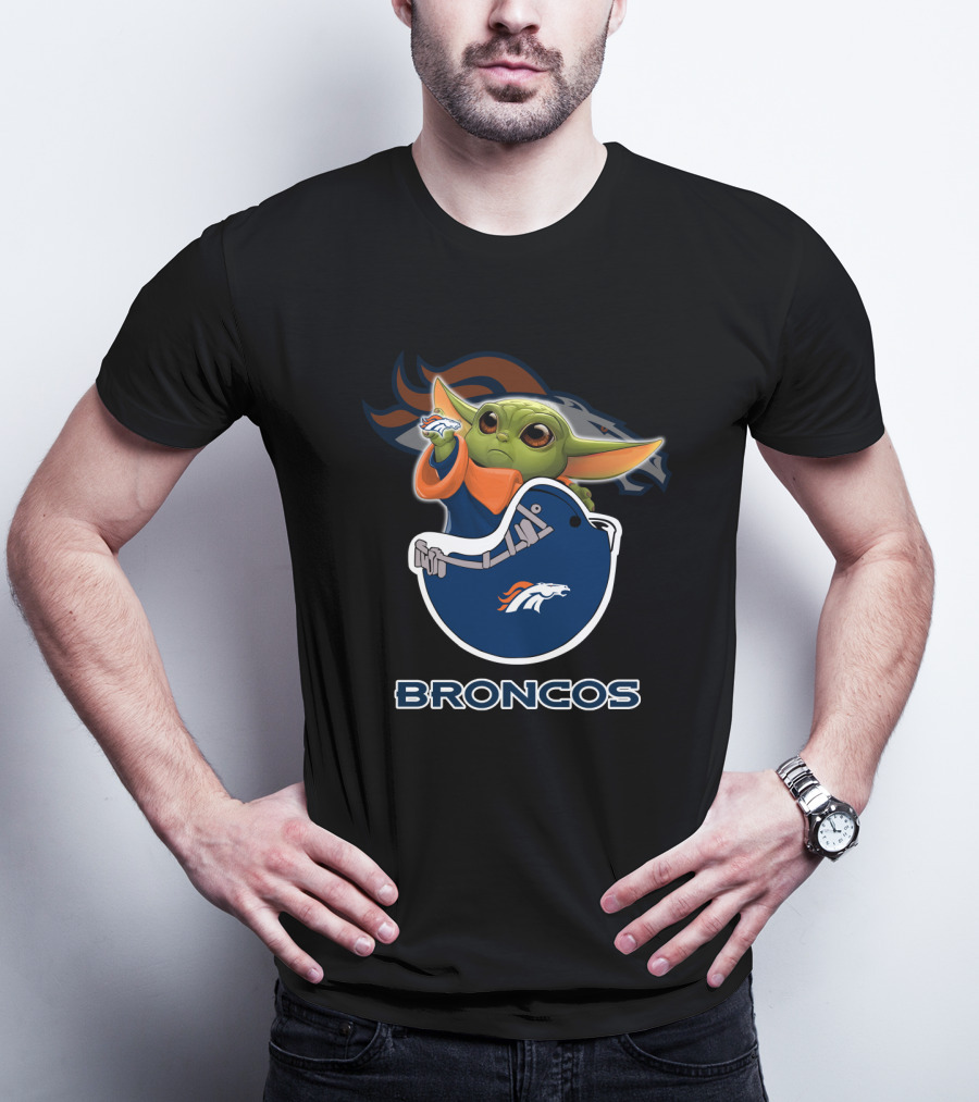 Yoda Denver Broncos Baby Yoda Holding Helmet T-Shirt