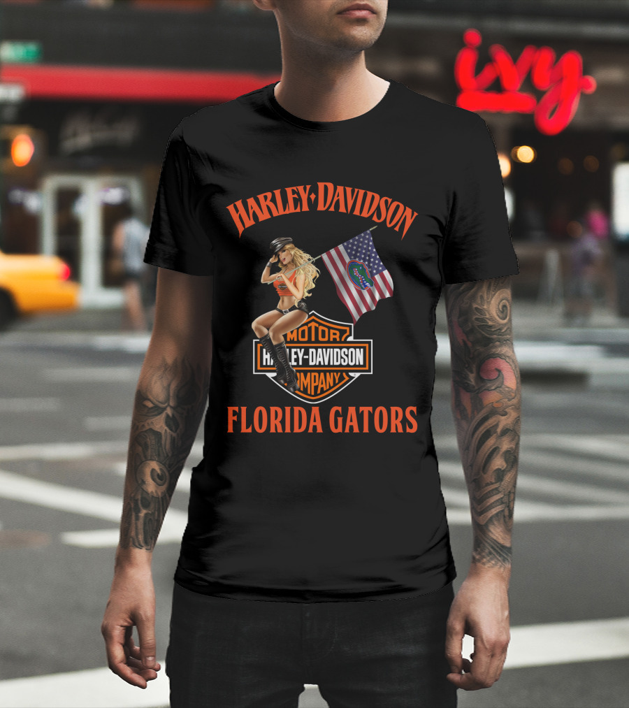 Harley Davidson Florida Gators American Flag T-Shirt