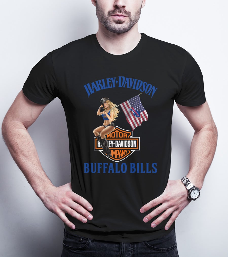 Harley Davidson Buffalo Bills Nflbb Motor Company Flag T-Shirt