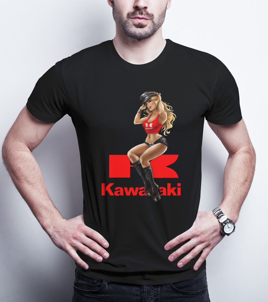 Kawasaki Girl In Red And Black Outfit With Cap And Boots T-Shirt
