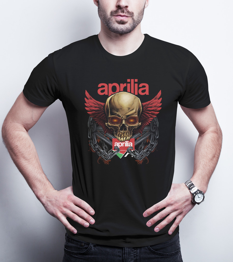 Aprilia Skull With Red Wings And Chains T-Shirt