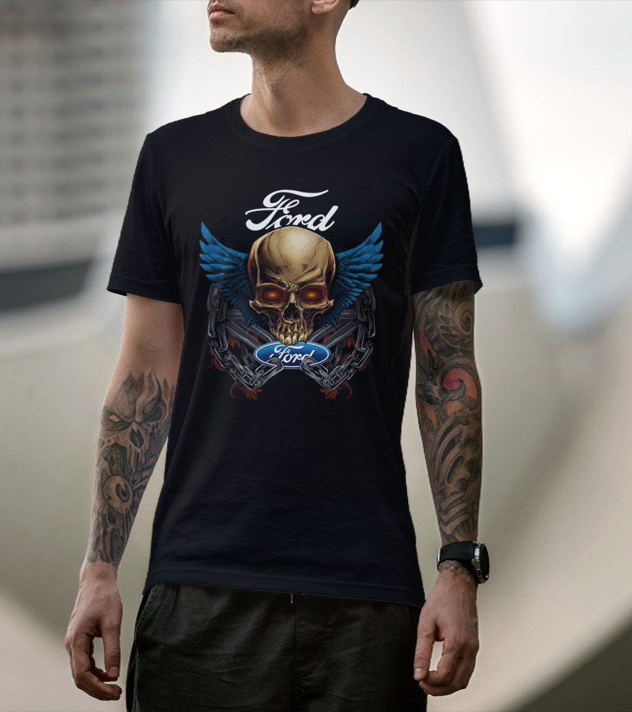 Ford Skull Wings Chains Logo Blue Theme T-Shirt