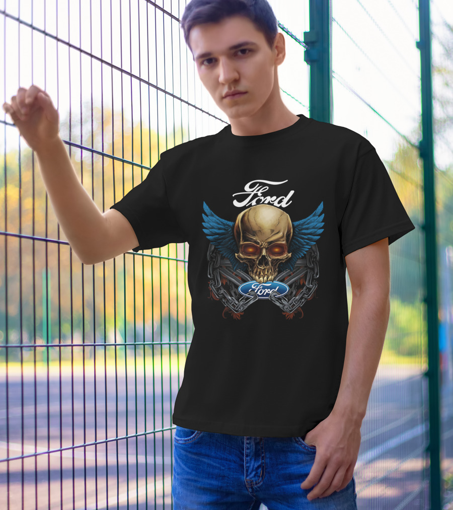 Ford Skull Wings Chains Logo Blue Theme T-Shirt