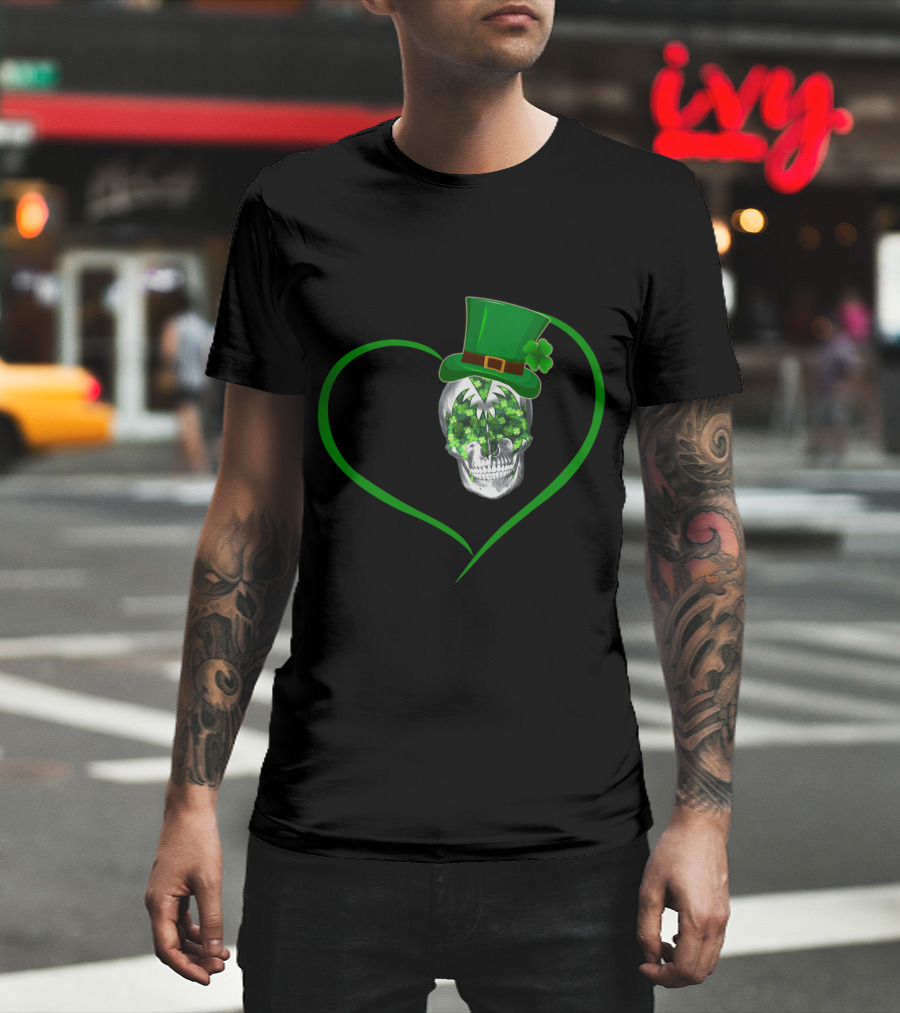 Skull Heart Shamrock Top Hat St. Patrick's Day T-Shirt