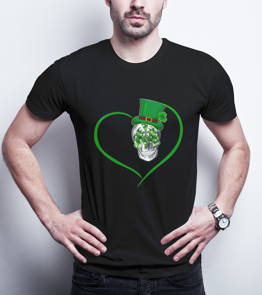Skull Heart Shamrock Top Hat St. Patrick's Day T-Shirt